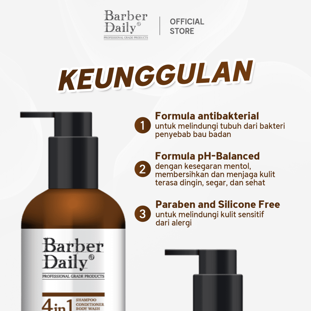 Barber Daily 4in1 220mL - Pertama di Indonesia (Shampoo, Conditioner, FaceWash, and BodyWash ...